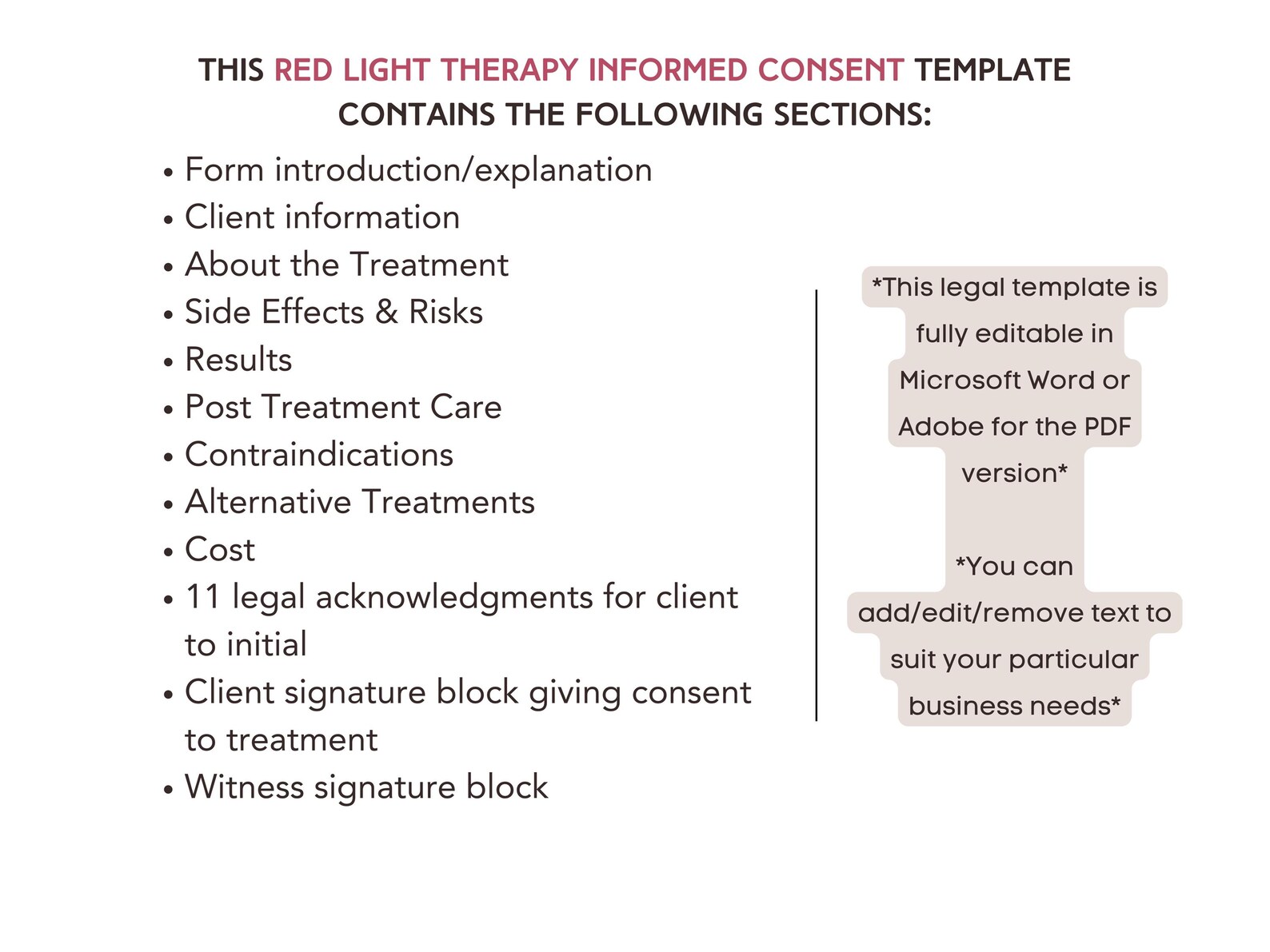 Red Light Therapy Consent Form RLT Informed Consent Template Health ...