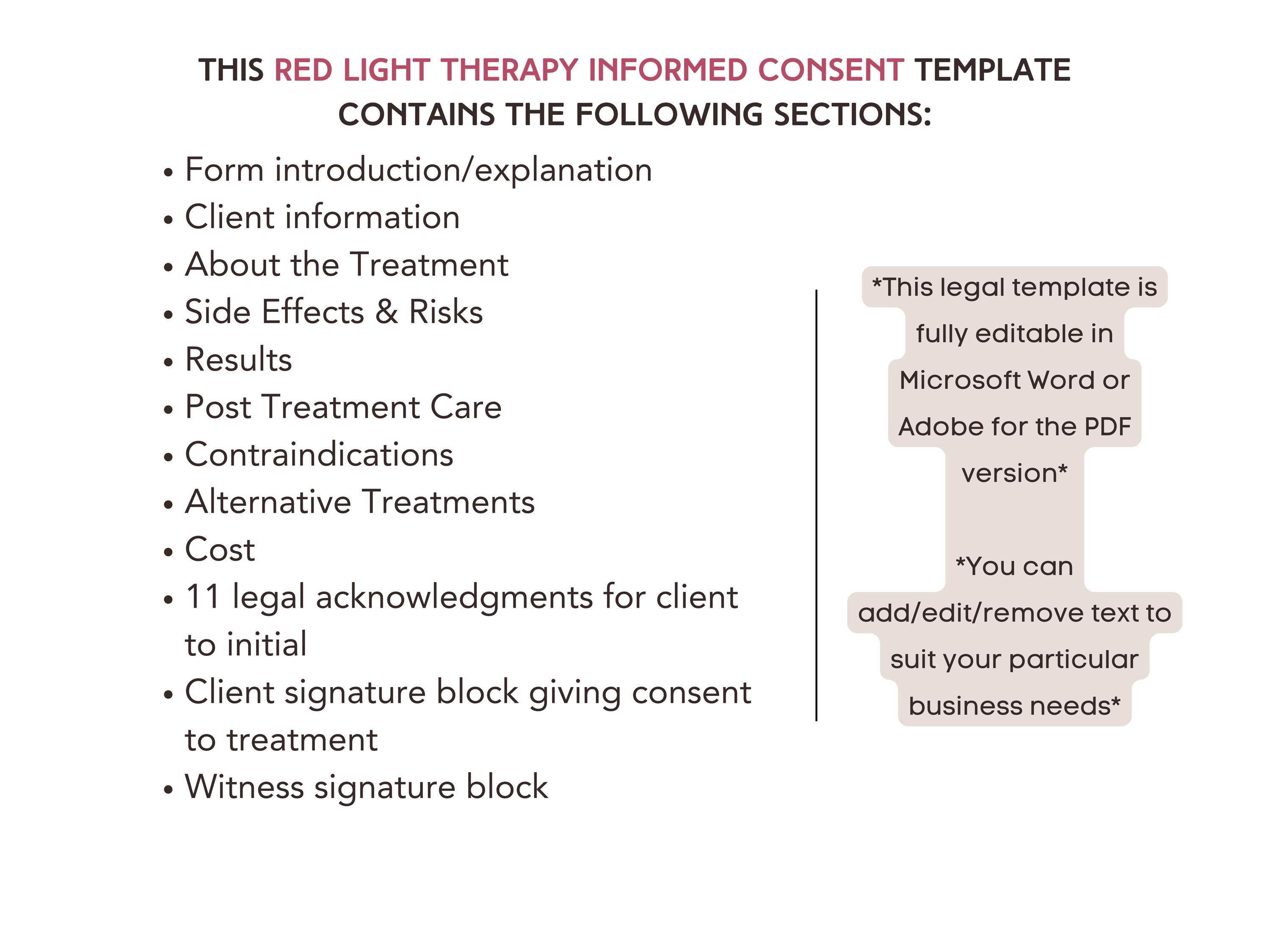 Red Light Therapy Consent Form RLT Informed Consent Template Health ...