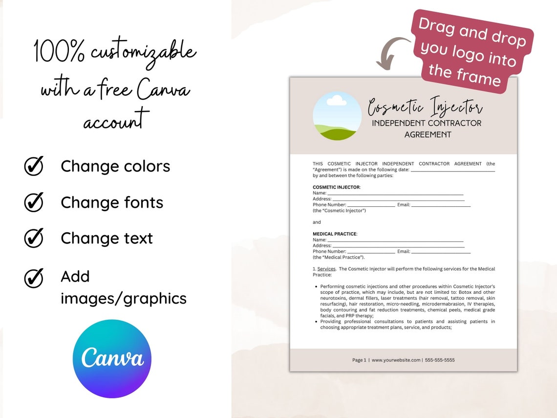 Cosmetic Injector Contract CANVA Template Aesthetic Nurse Injector ...