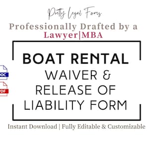 Boat Rental Waiver Form Boating Release of Liability Boat Owner Hold ...