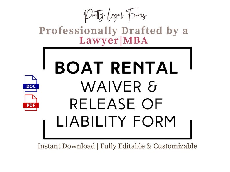 Boat Rental Waiver Form Boating Release of Liability Boat Owner Hold ...