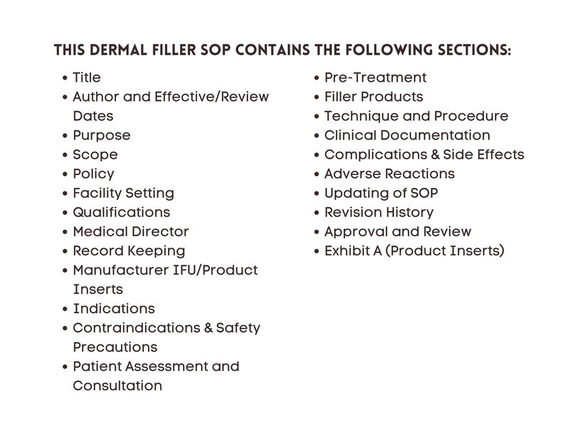 Dermal Filler SOP, Med Spa Protocol, Medical Spa Policy Standard ...