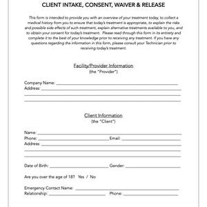 Whole Body Cryotherapy Intake Forms WBC Informed Consent Cryotherapy ...
