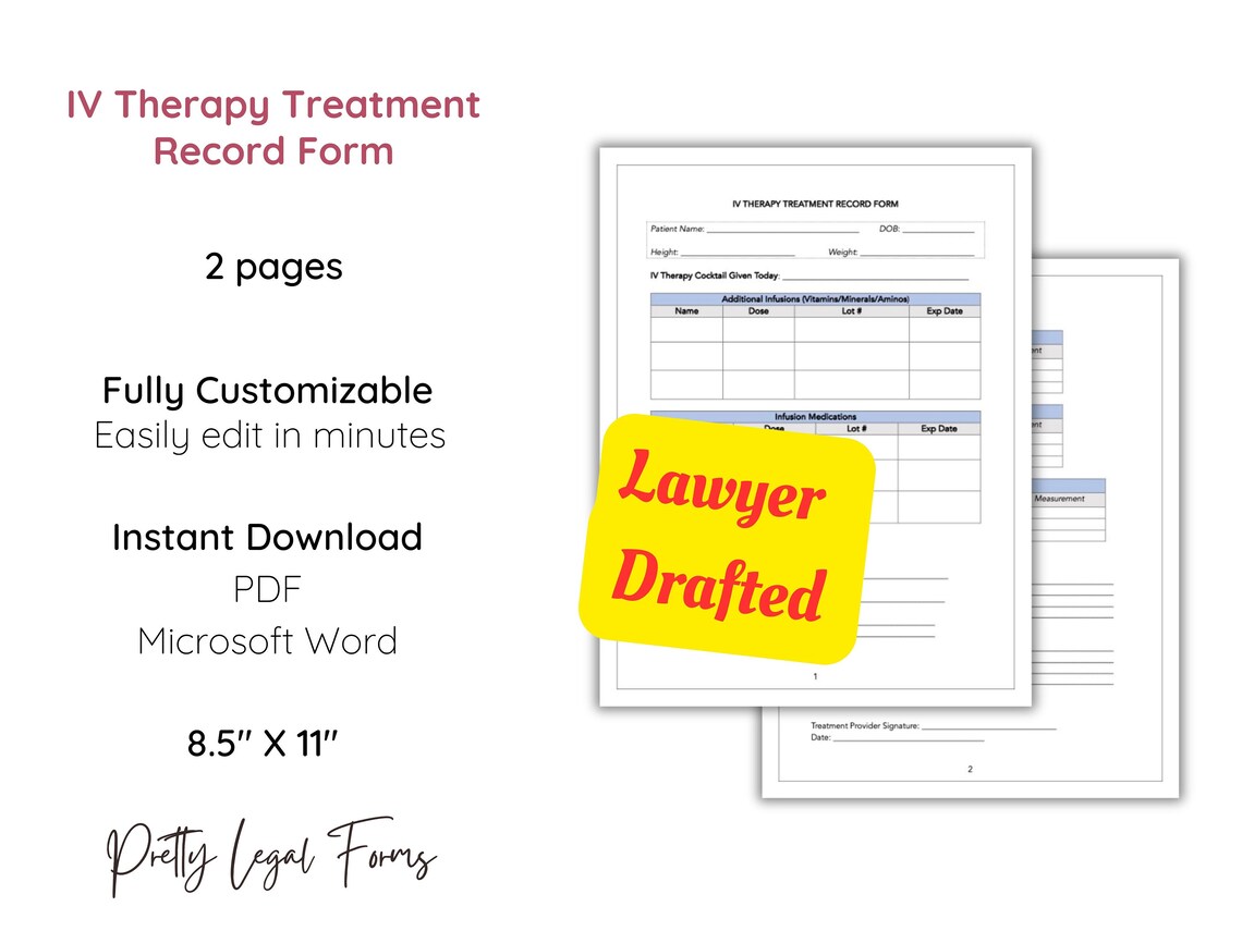 IV Therapy Treatment Record Template IV Drip Client Intake Form ...