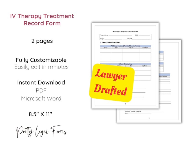IV Therapy Treatment Record Template IV Drip Client Intake Form ...