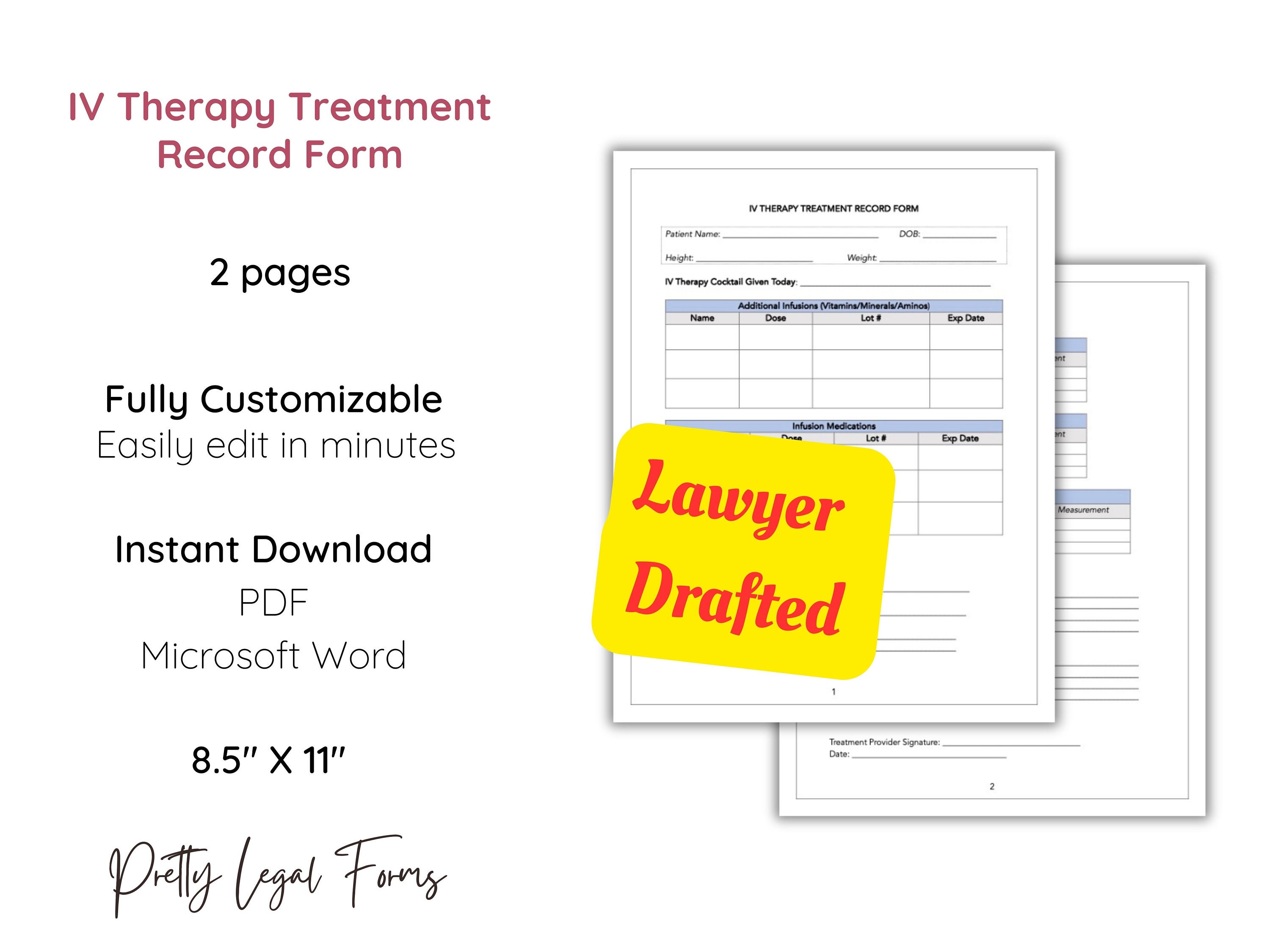 IV Therapy Treatment Record Template IV Drip Client Intake Form ...
