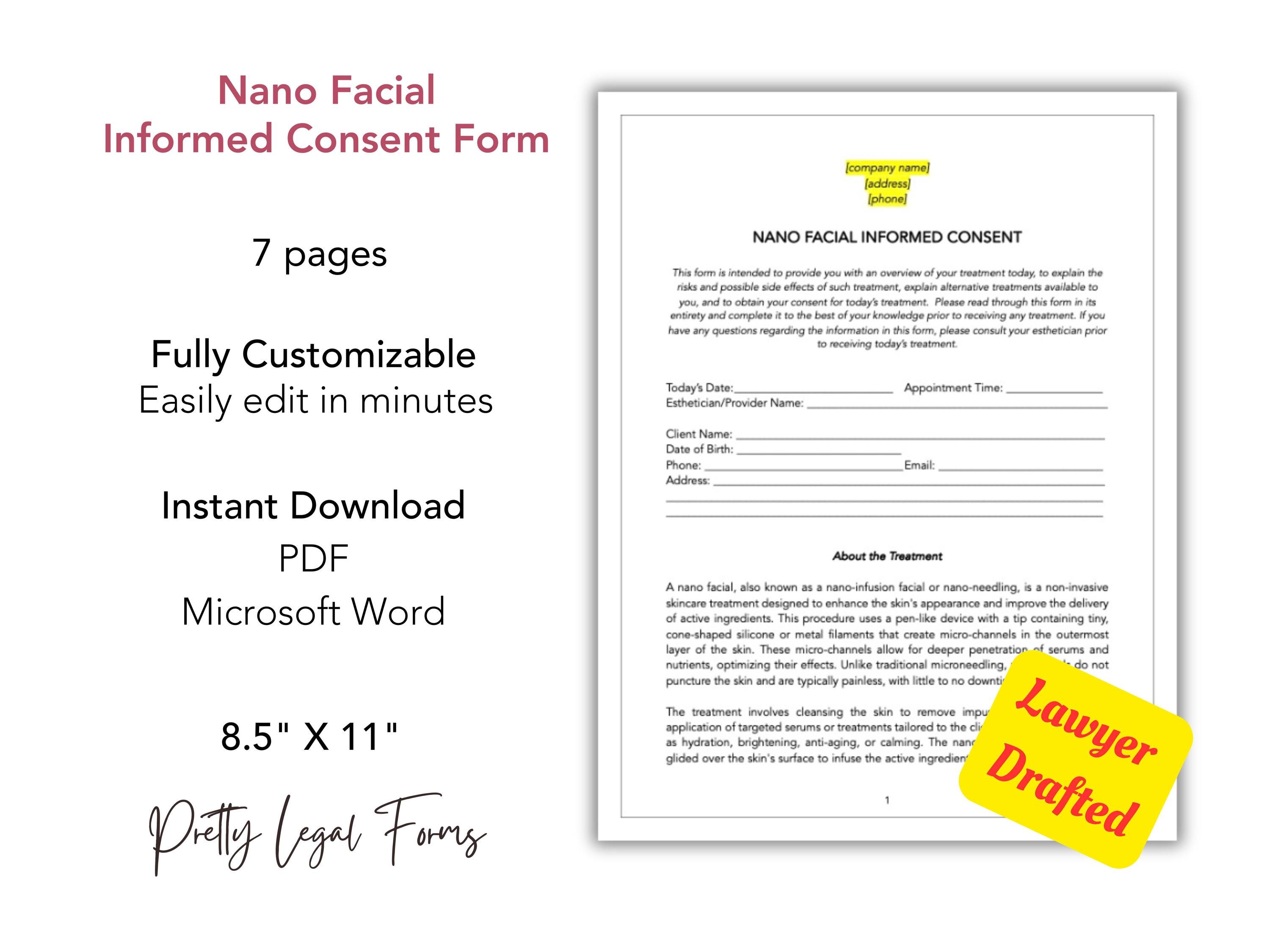 Nano Facial Consent Form Esthetician Nano Infusion Facial Informed ...