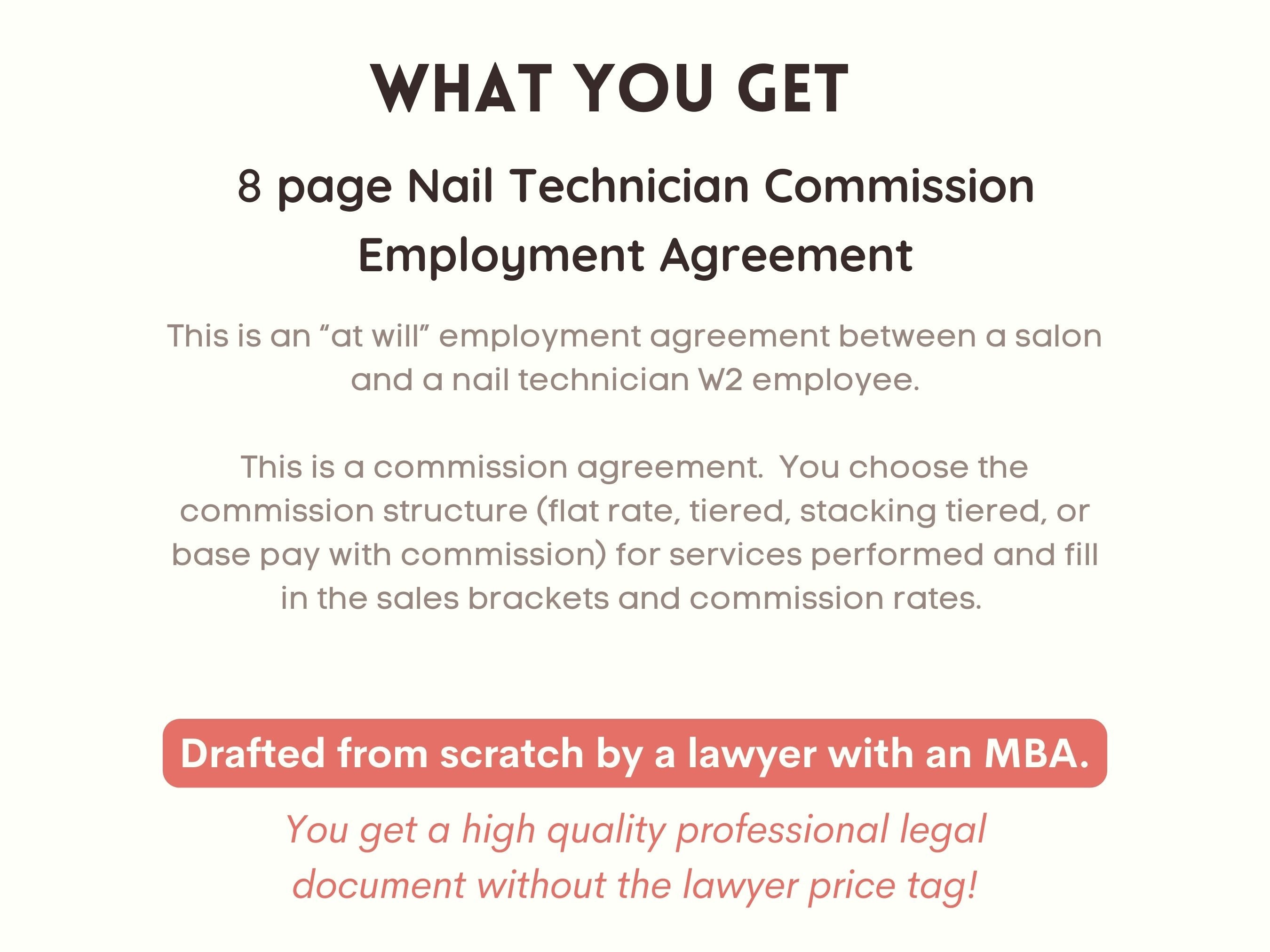 Nail Tech Commission Agreement Nail Salon Employee Commission Contract ...