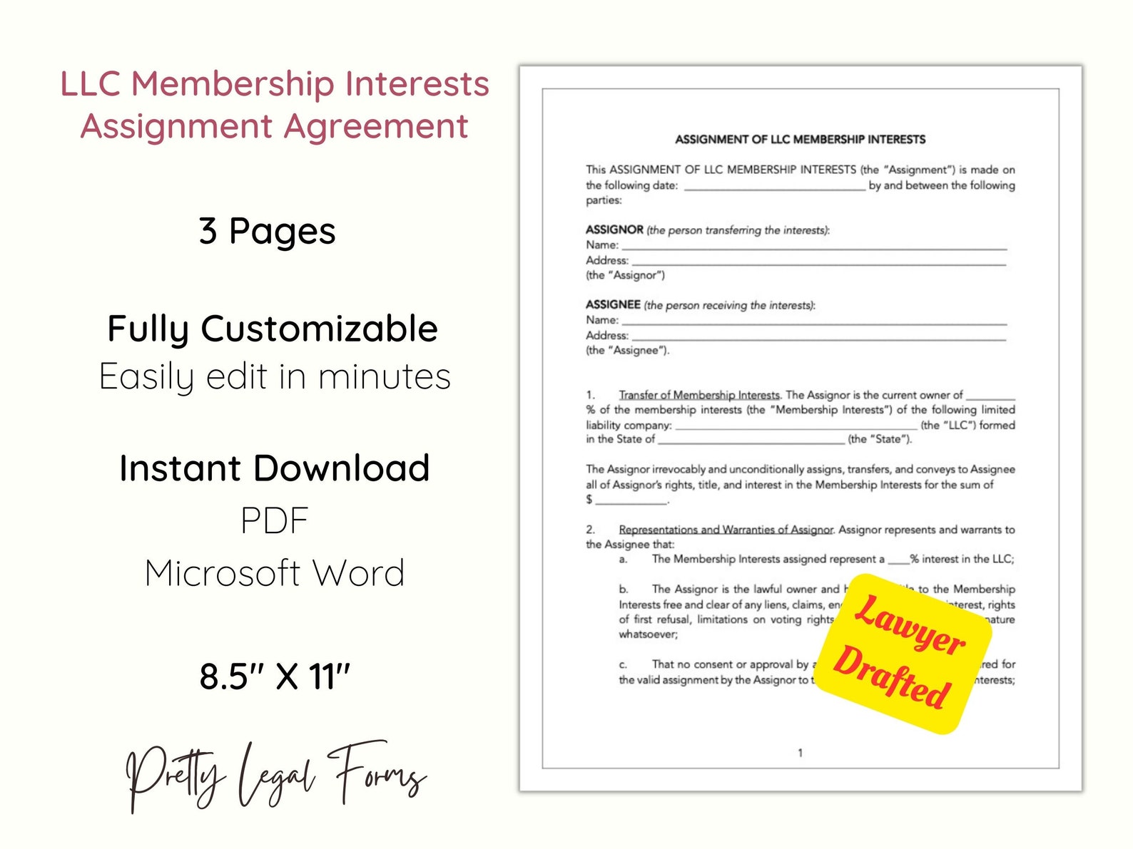 LLC Membership Transfer Form, LLC Membership Assignment, LLC Share ...