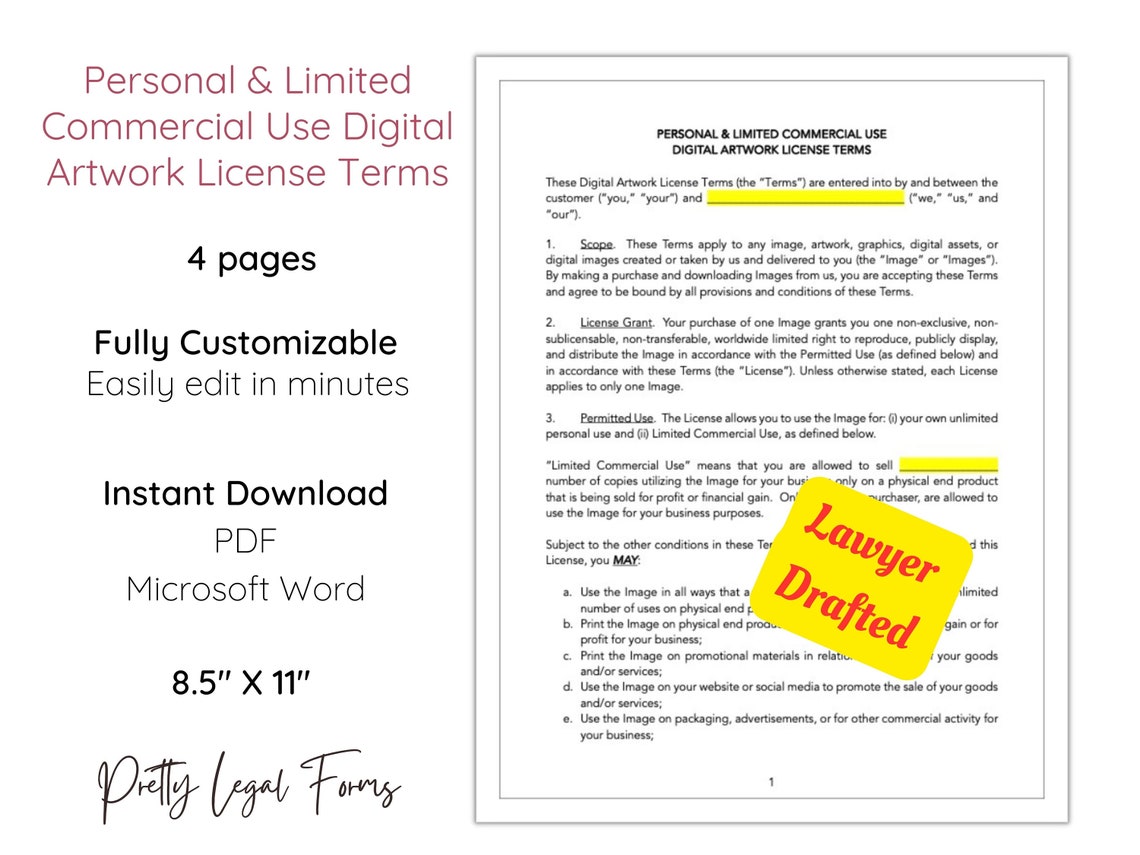 Limited Commercial Use Digital Download License Terms Template and ...