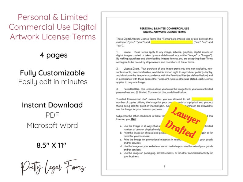 Limited Commercial Use Digital Download License Terms Template and ...