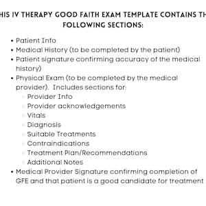 IV Therapy Good Faith Exam Template IV Drip Client Intake Form ...