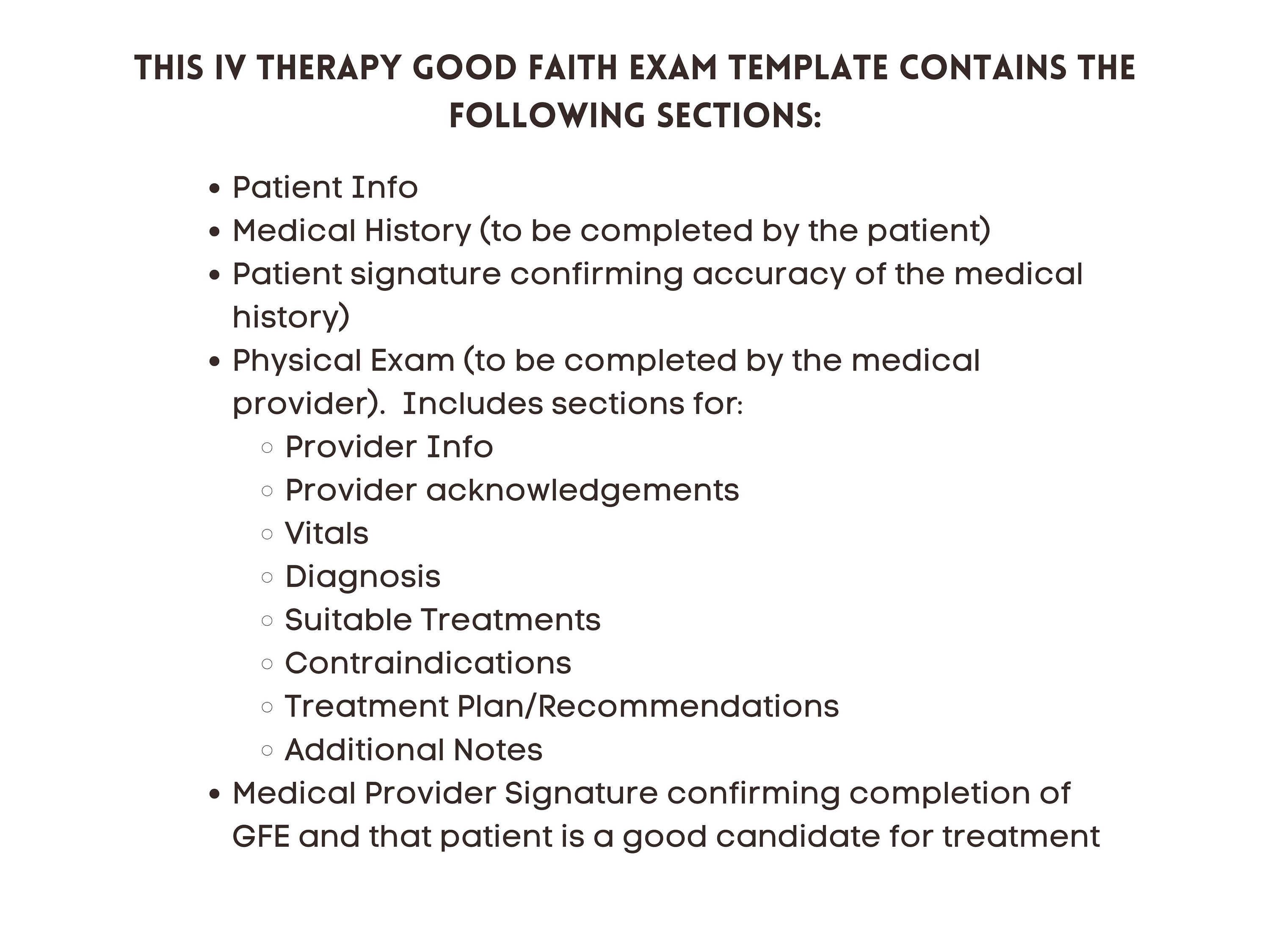 IV Therapy Good Faith Exam Template IV Drip Client Intake Form ...
