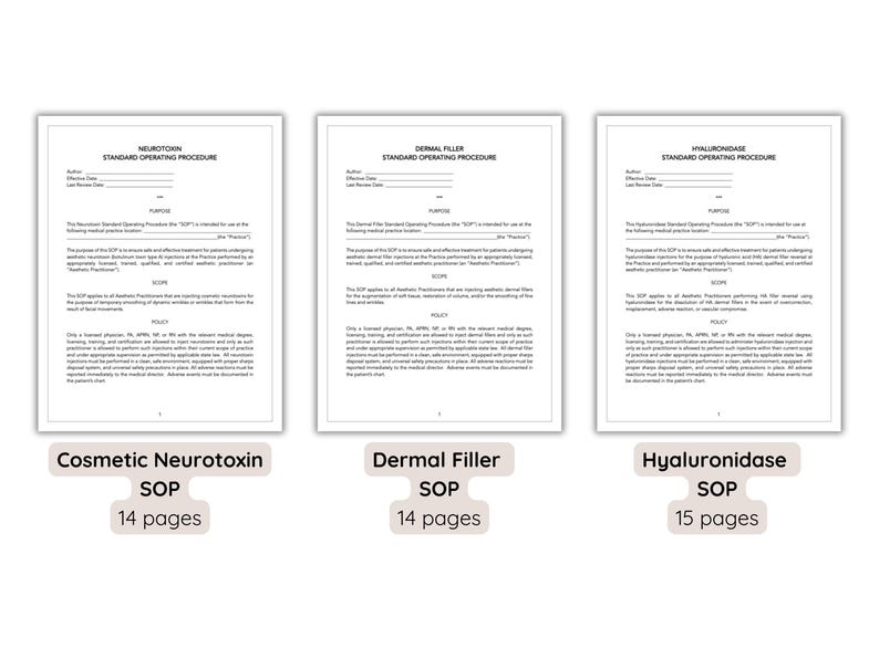 Medical Spa SOP Bundle Med Spa Protocols Aesthetic Injectable Policies ...