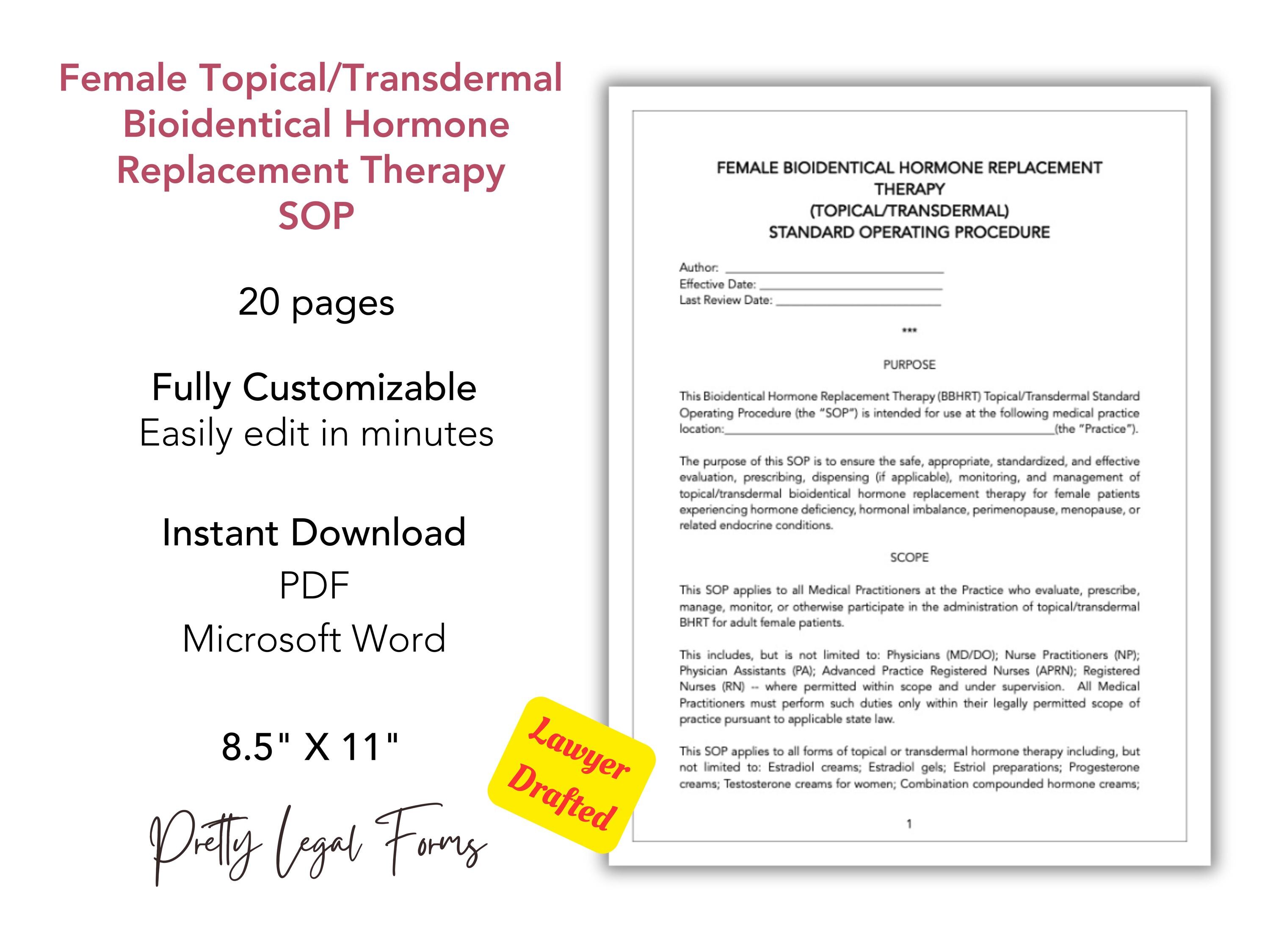 Female BHRT Topical SOP Template | Women’s Hormone Therapy Policy ...