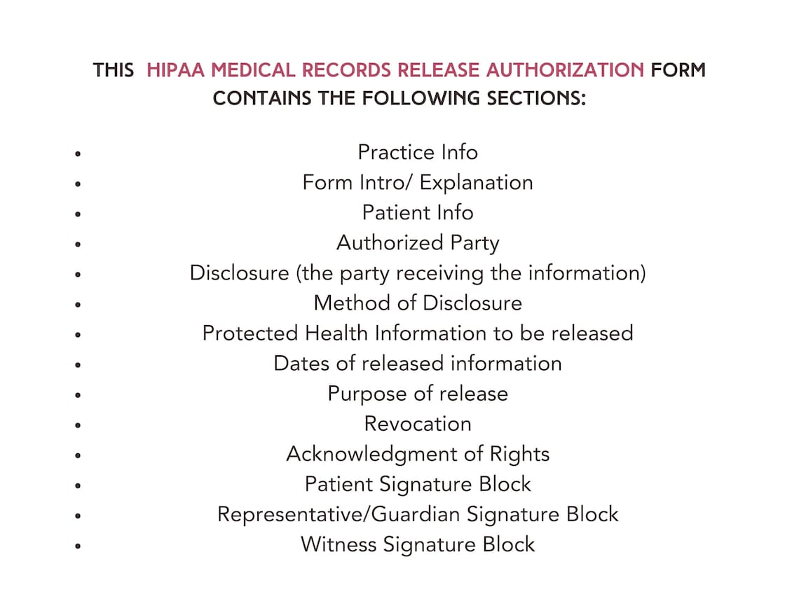 HIPAA Medical Records Release Form HIPAA Patient Consent Authorization ...