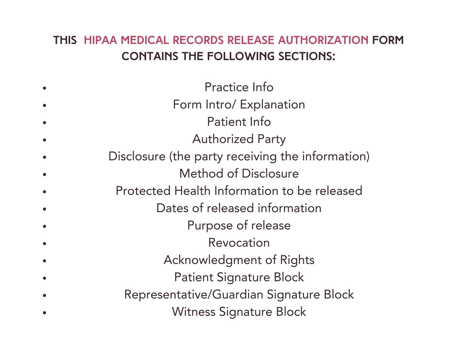 HIPAA Medical Records Release Form HIPAA Patient Consent Authorization ...
