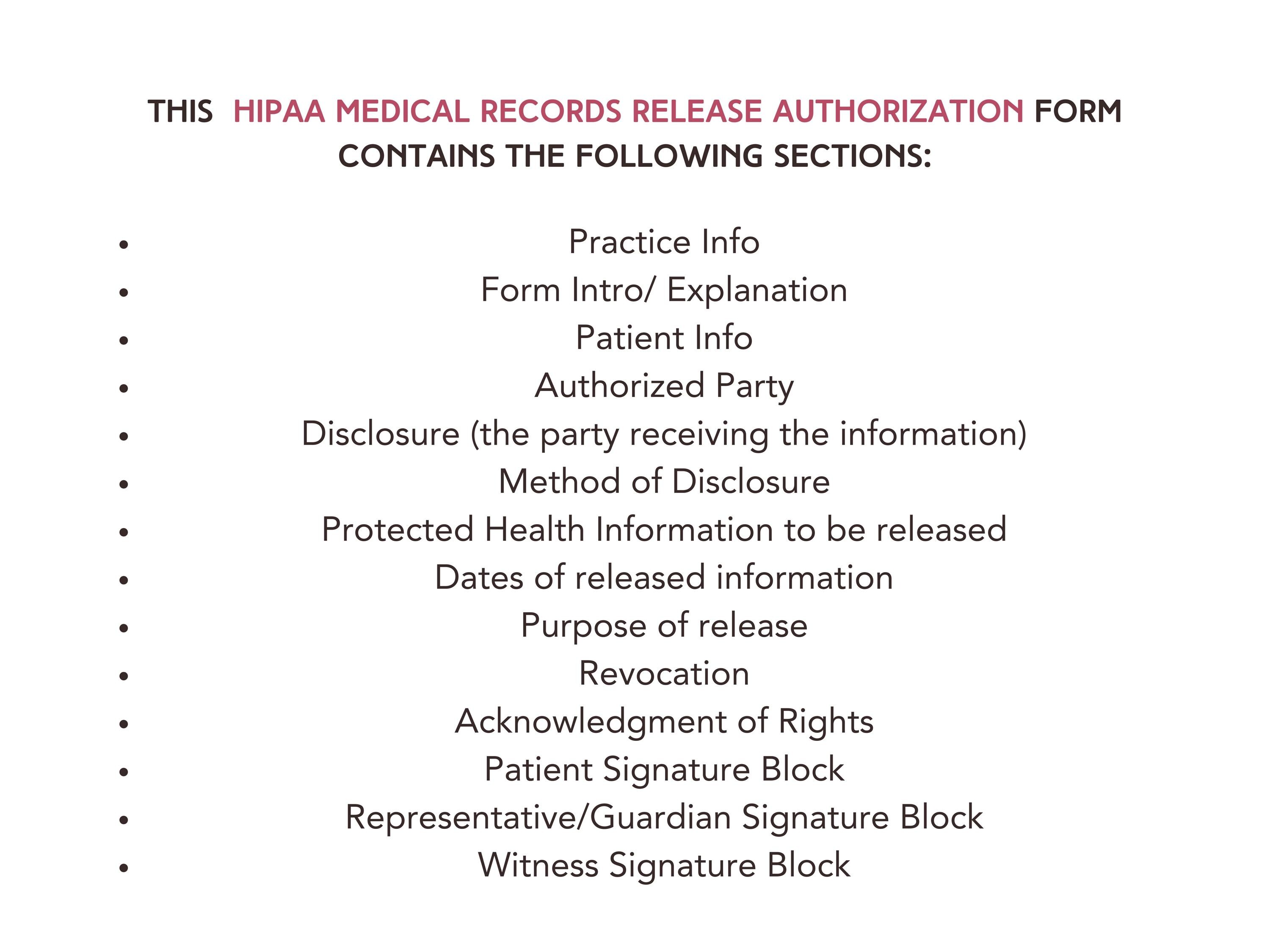 HIPAA Medical Records Release Form HIPAA Patient Consent Authorization ...
