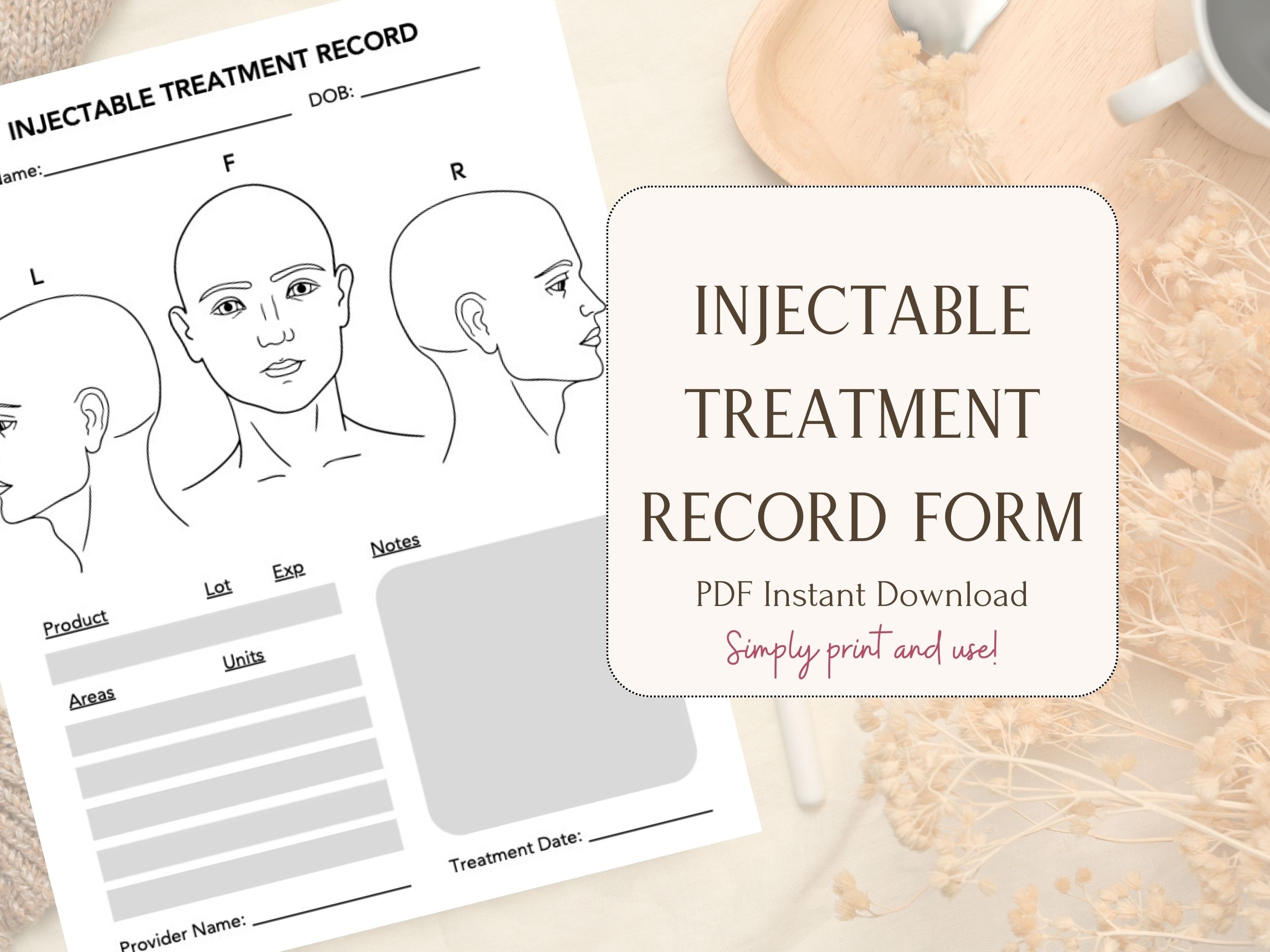 Injectable Treatment Record Form, Botox Treatment Form, Filler ...