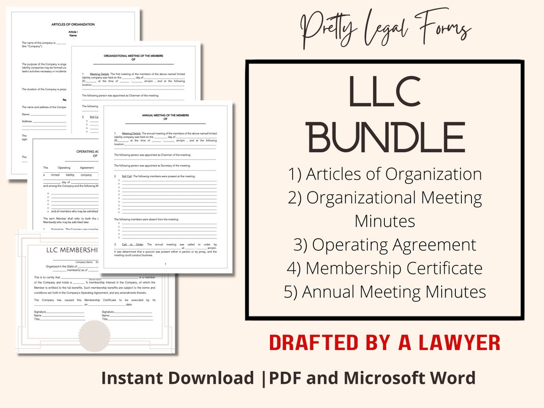 LLC Documents LLC Kit With Operating Agreement, Meeting Minutes ...