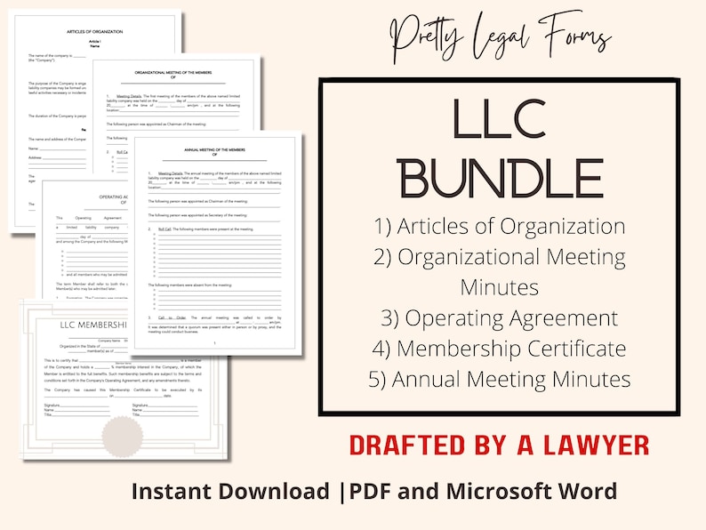 LLC Documents LLC Kit With Operating Agreement, Meeting Minutes ...