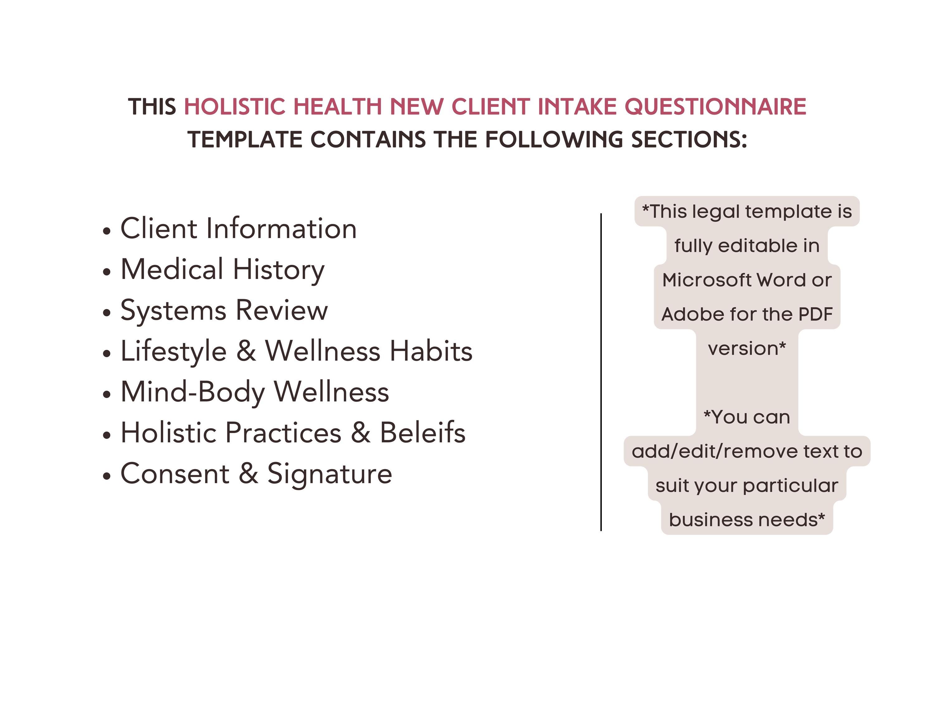 Holistic Health New Client Intake Questionnaire Template Holistic ...