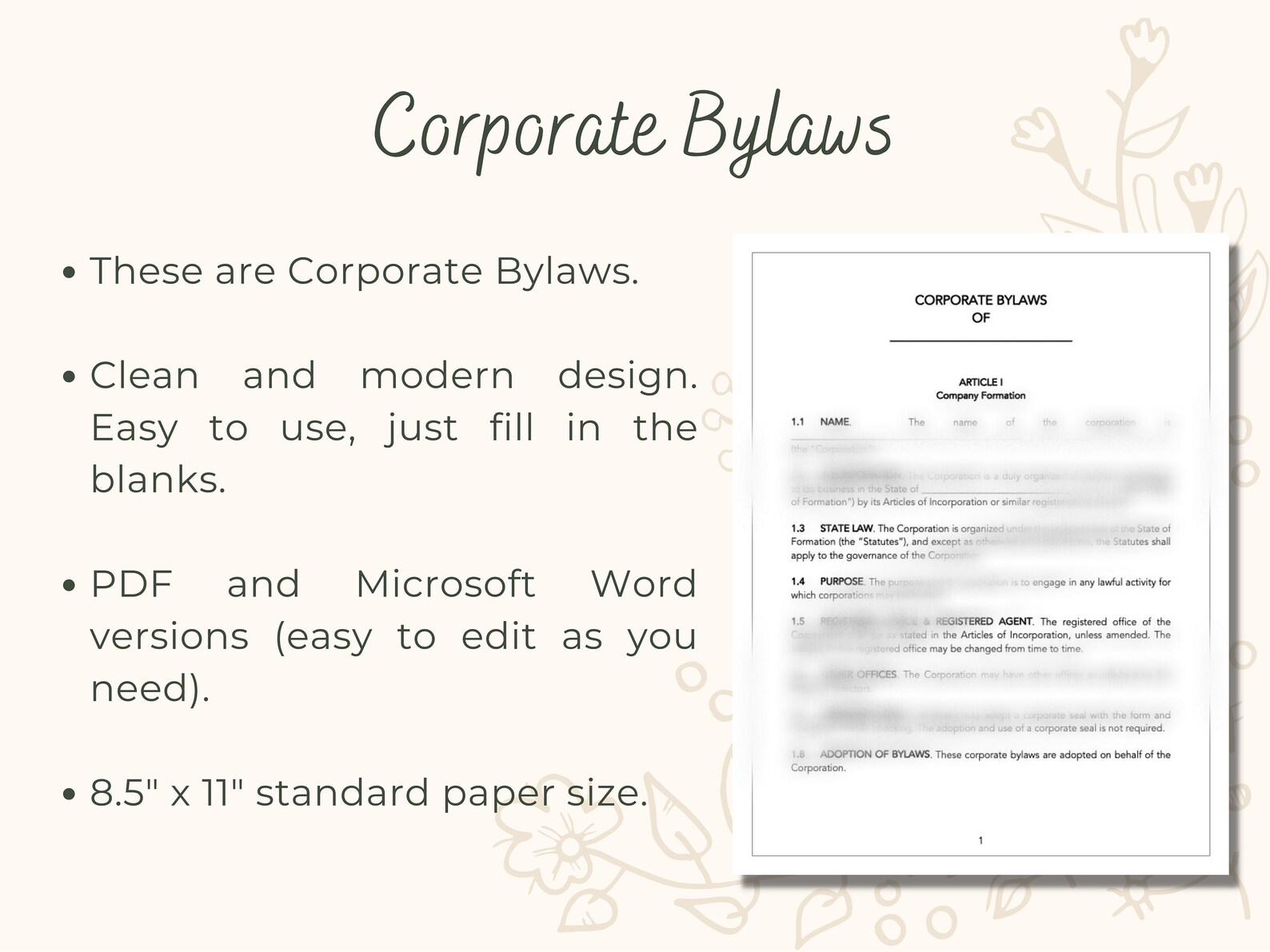 Corporate Bylaws for Corporation Legal Template Company Bylaws Editable ...