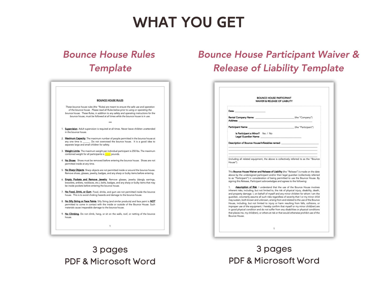 Bounce House Forms Bundle Inflatables Rental Contract Template Bounce ...
