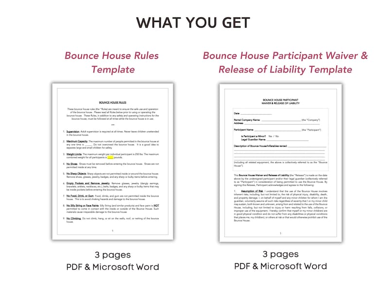 Bounce House Forms Bundle Inflatables Rental Contract Template Bounce ...