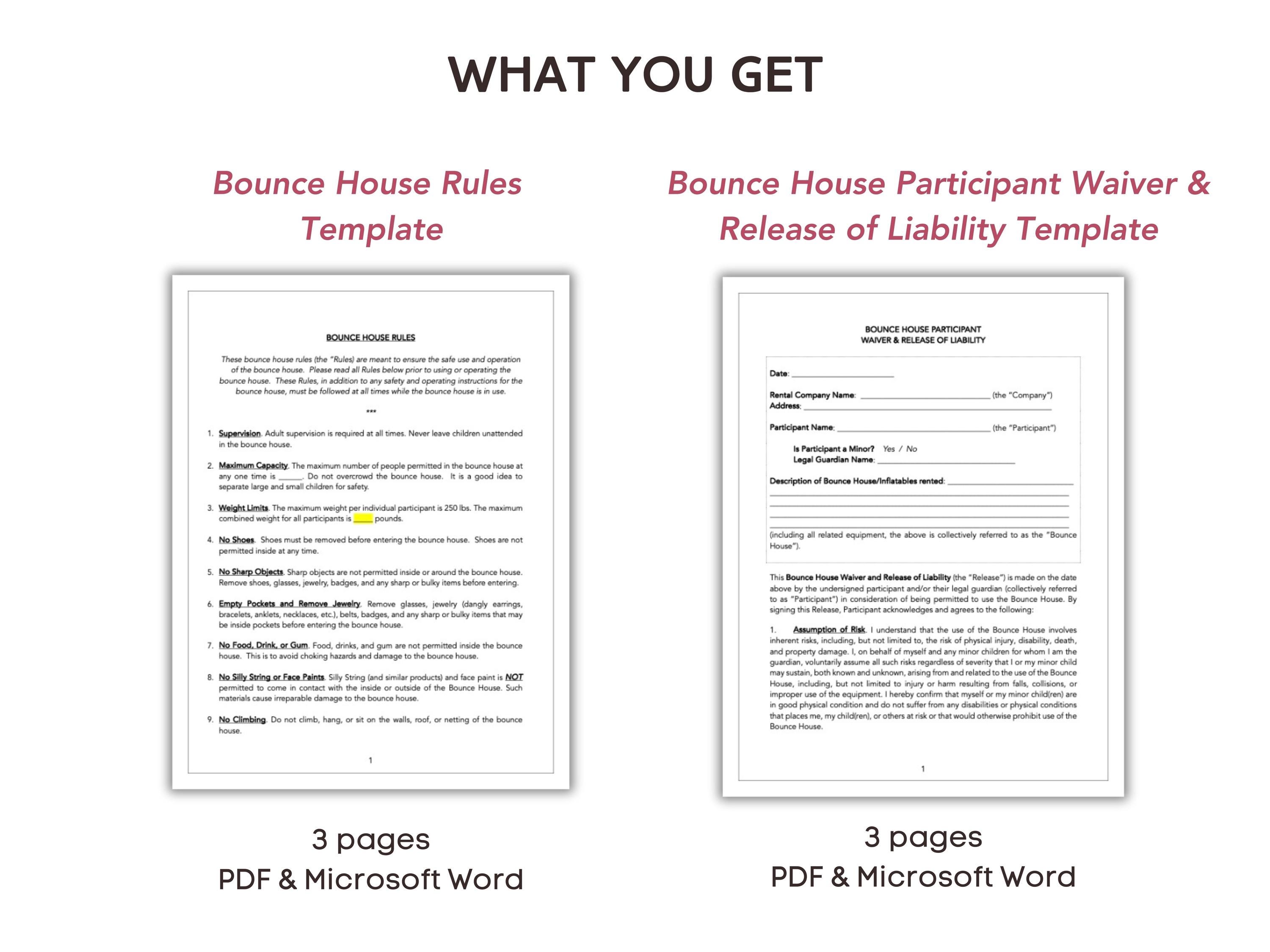 Bounce House Forms Bundle Inflatables Rental Contract Template Bounce ...