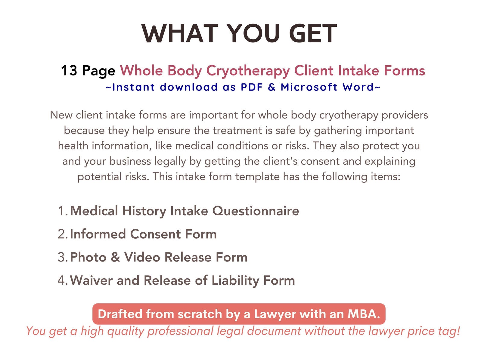 Whole Body Cryotherapy Intake Forms WBC Informed Consent Cryotherapy ...