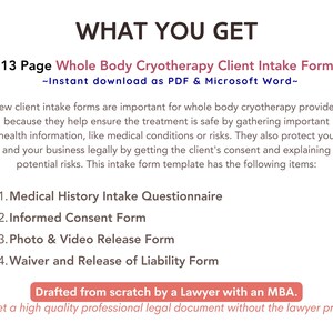 Whole Body Cryotherapy Intake Forms WBC Informed Consent Cryotherapy ...