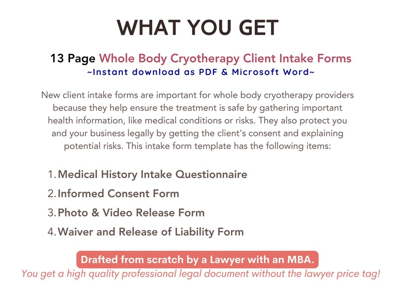 Whole Body Cryotherapy Intake Forms WBC Informed Consent Cryotherapy ...
