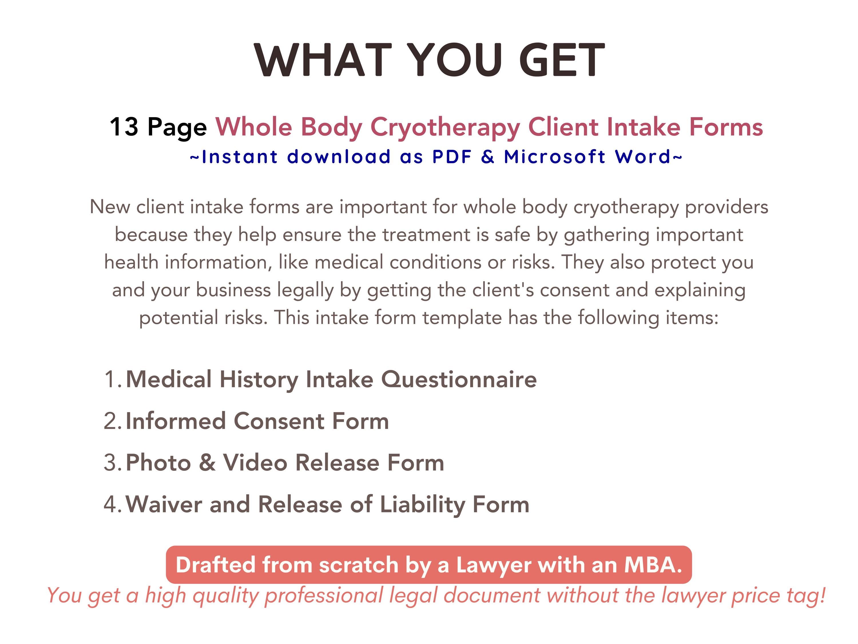 Whole Body Cryotherapy Intake Forms WBC Informed Consent Cryotherapy ...