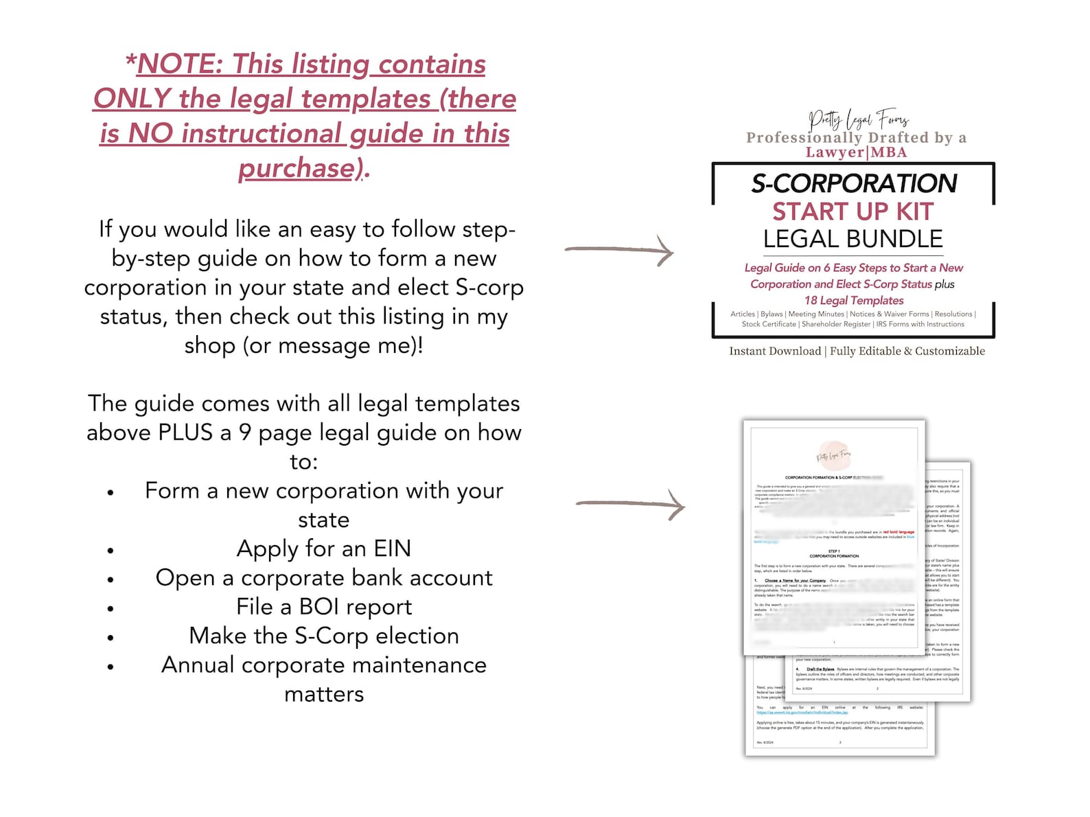 S-corp Kit S-corporation Legal Template Bundle S-corp Forms Scorp ...