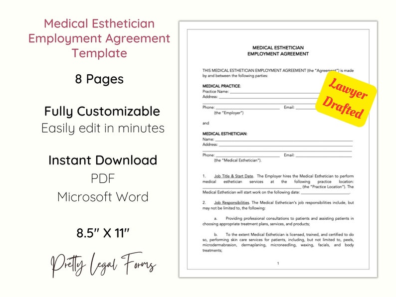 Medical Esthetician Employment Agreement Contract Template Aesthetician Employee Med Spa Hiring ...