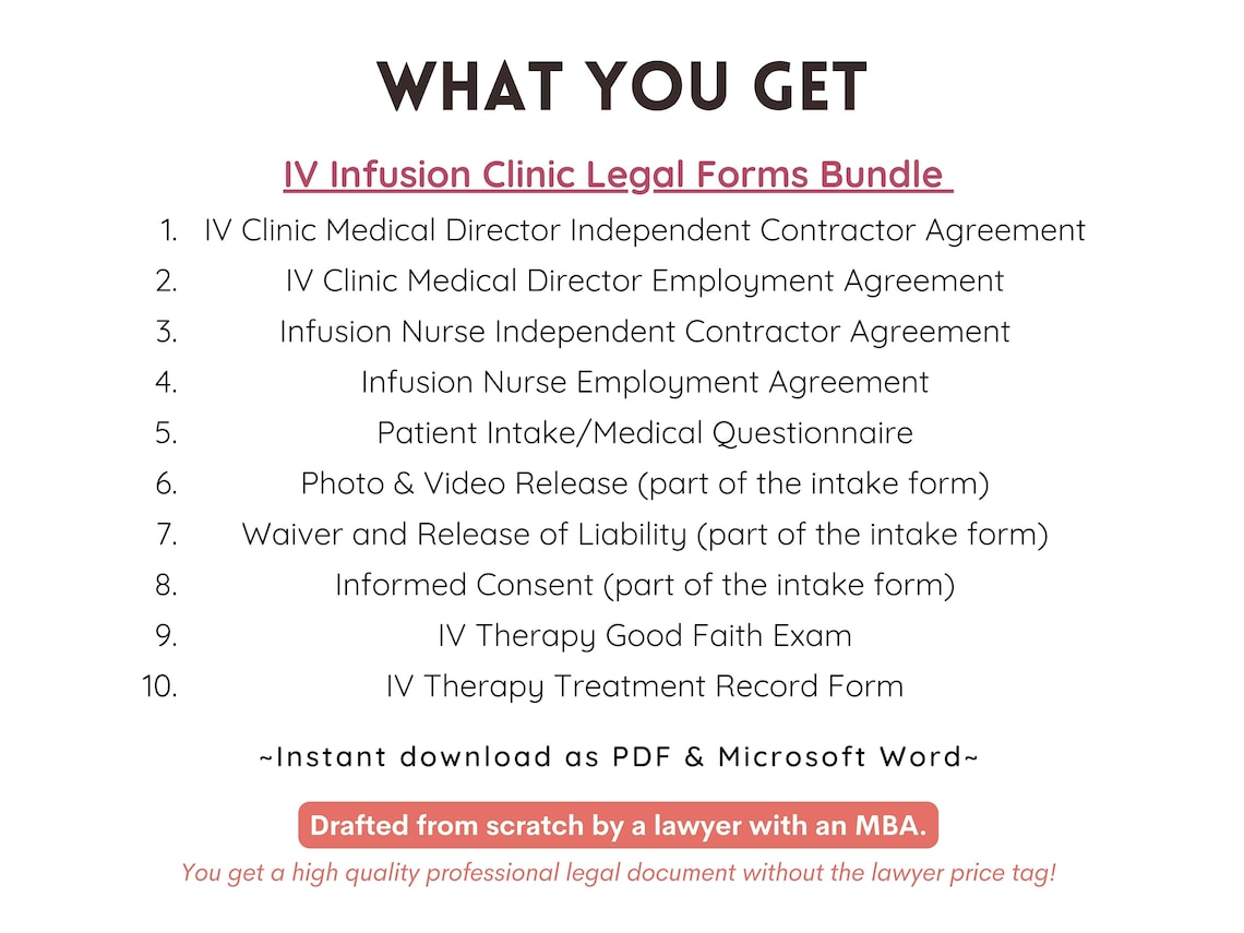IV Therapy Bundle, IV Hydration Therapy Legal Forms, IV Drip Clinic ...