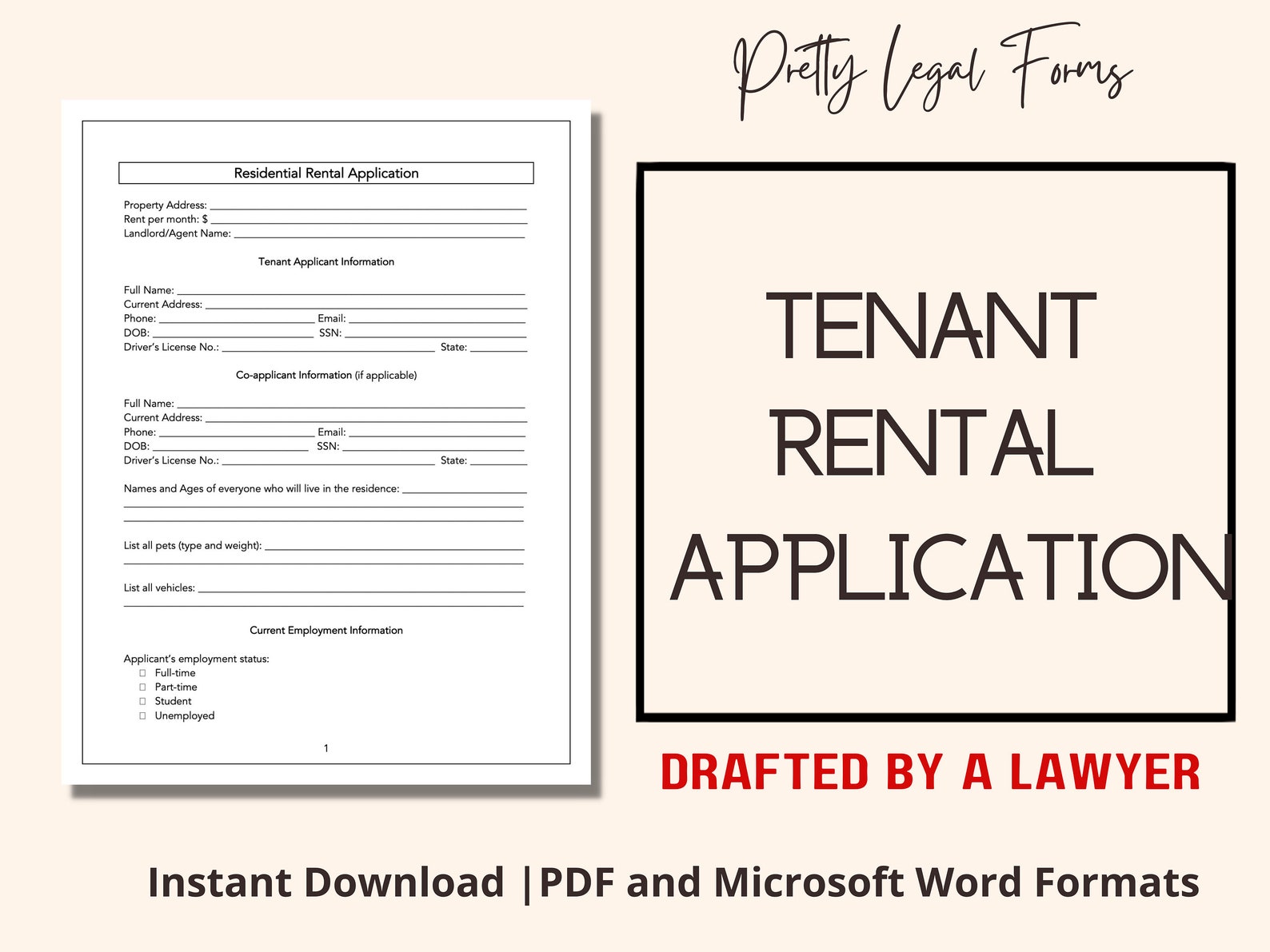 Tenant Rental Application Template, Tenant Lease Questionnaire Form ...