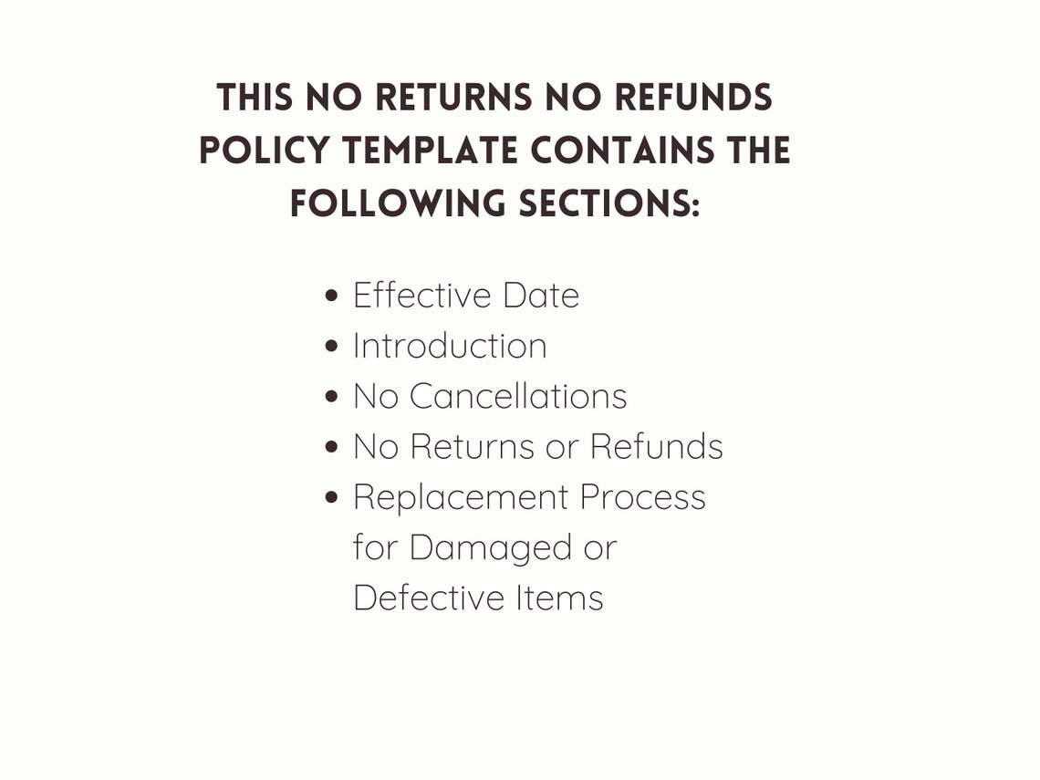 No Return No Refund Shop Policy Template, Return Policy for Perishable ...