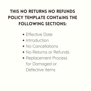 No Return No Refund Shop Policy Template, Return Policy for Perishable ...