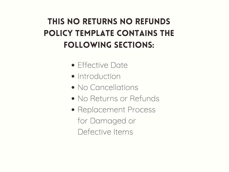 No Return No Refund Shop Policy Template, Return Policy for Perishable ...