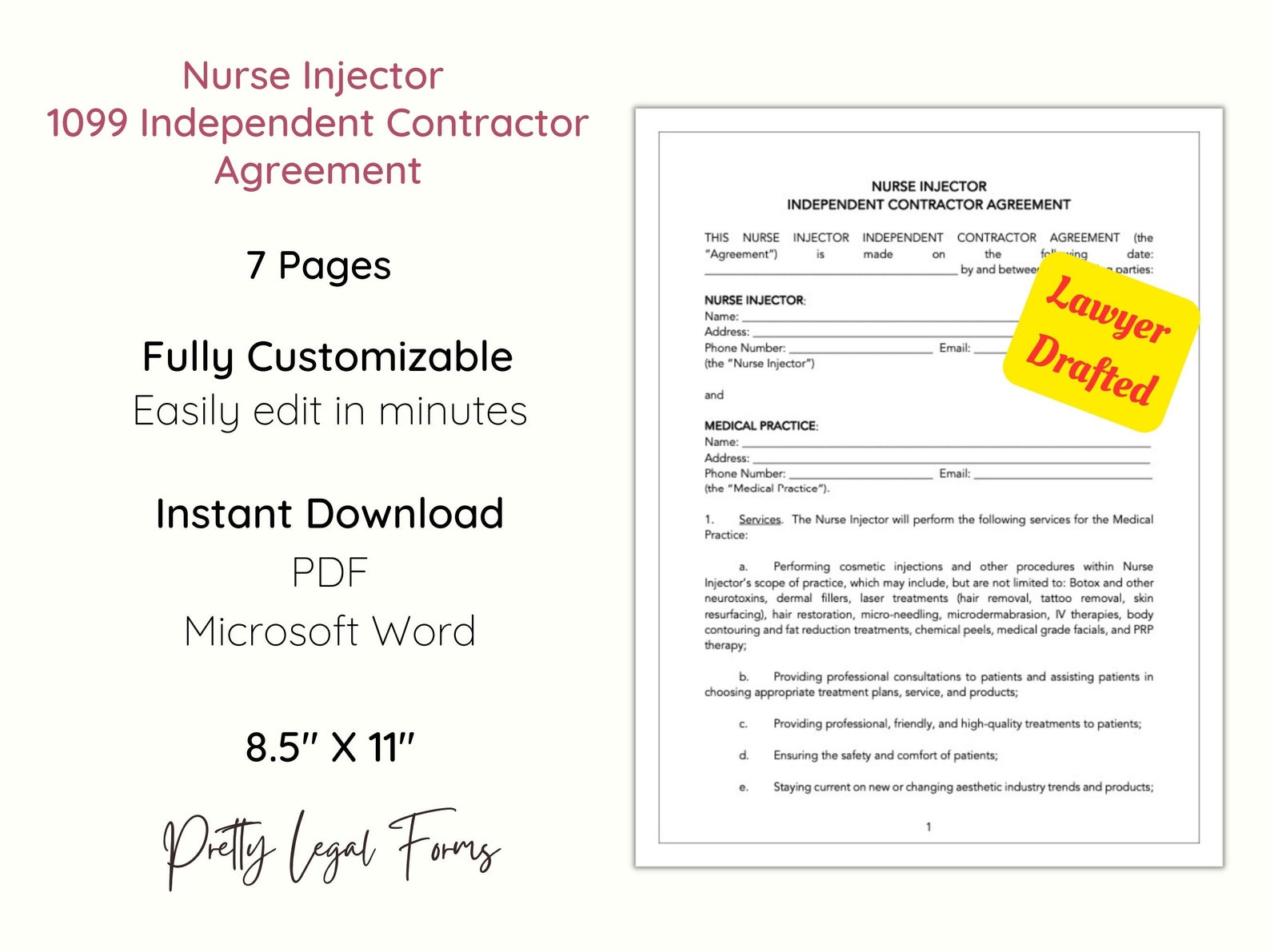 Nurse Injector Independent Contractor Agreement 1099 Aesthetic Nurse ...