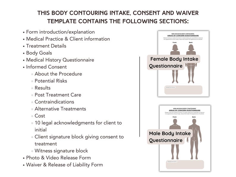 Body Contouring Intake Forms Bundle Body Sculpting Consent Waiver and ...