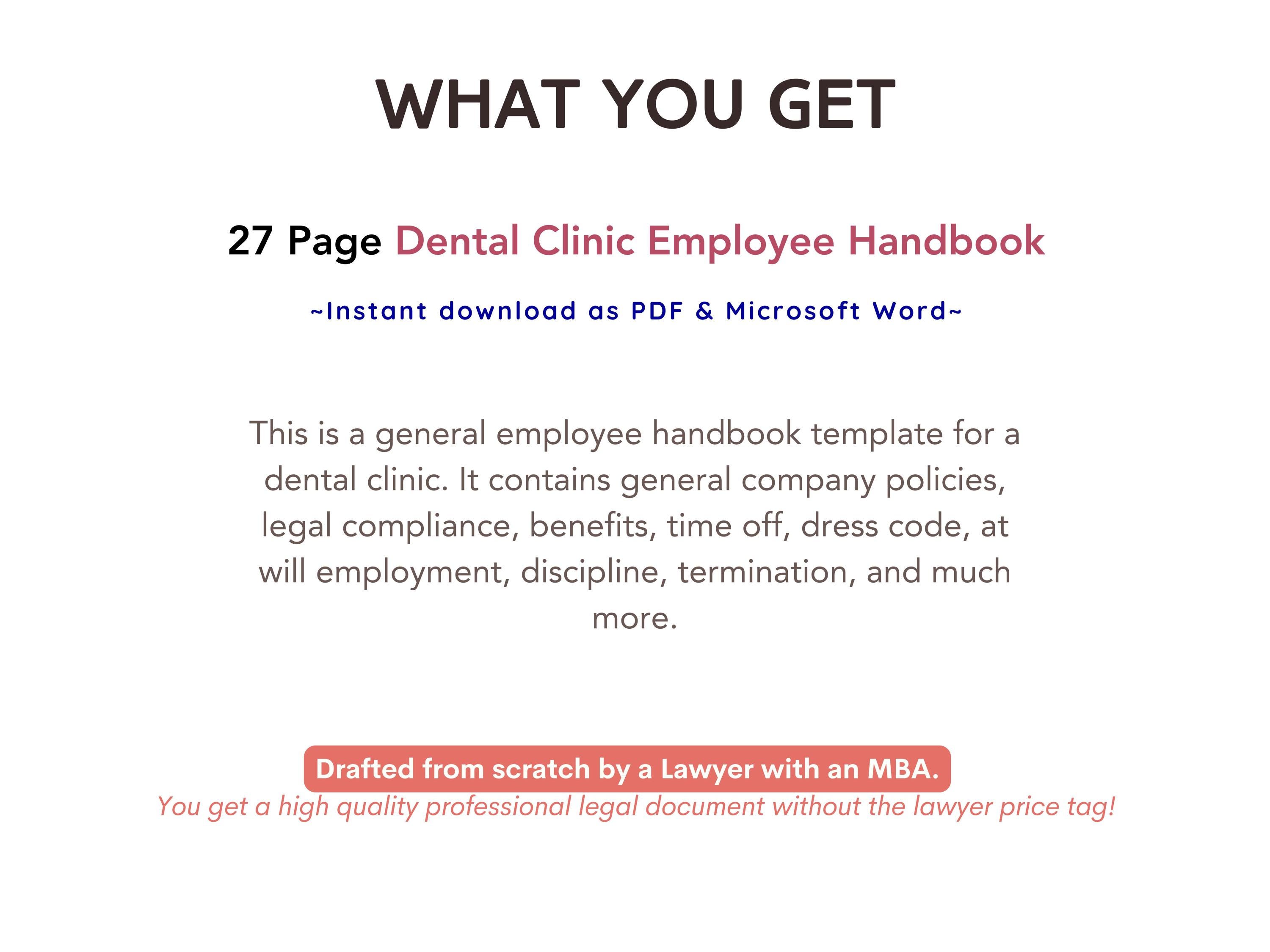 Dental Clinic Employee Handbook Template Dentist Office Employee Manual ...