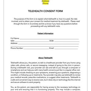 Telehealth Consent Form Telemedicine Patient Intake Virtual Healthcare ...
