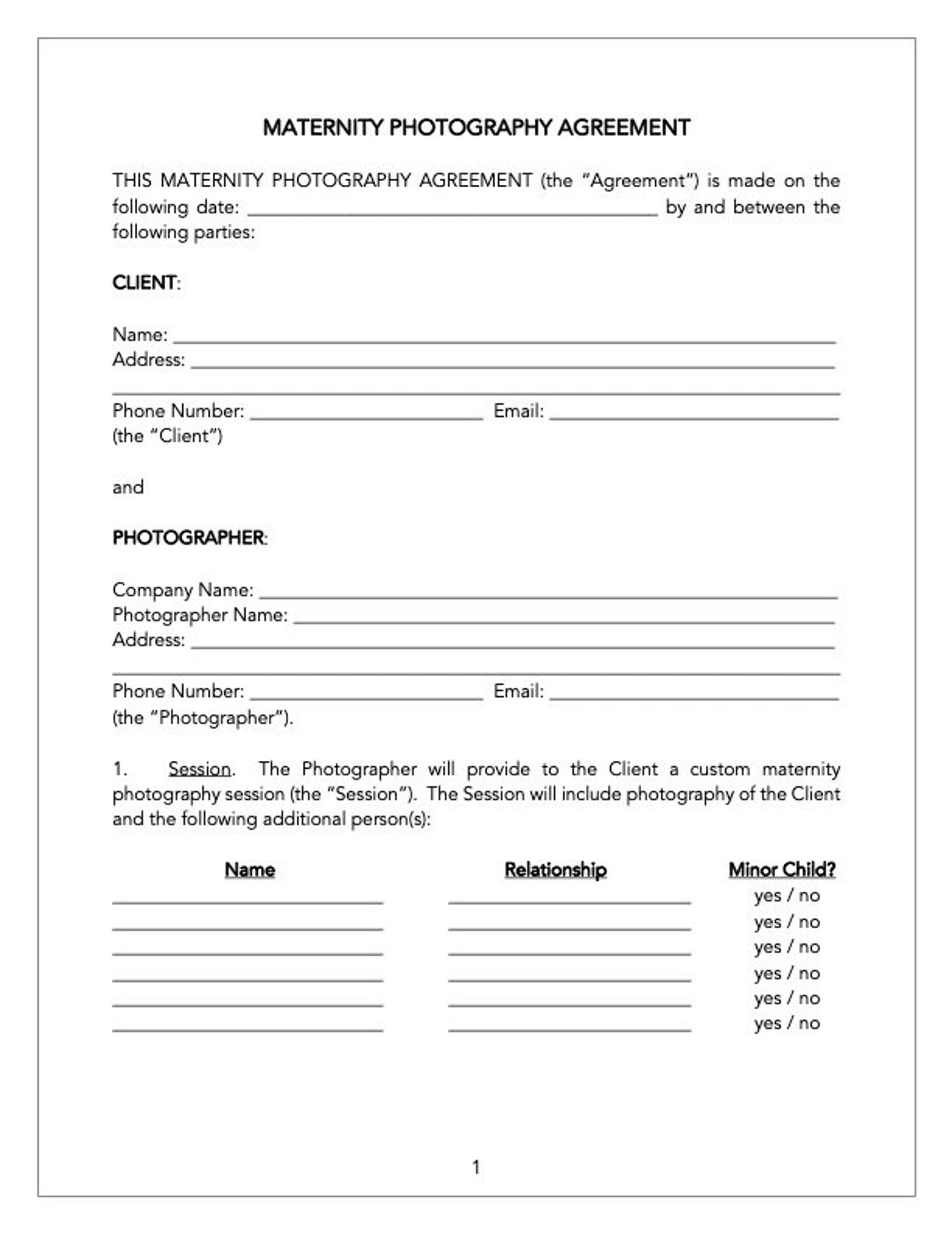 Maternity Photography Contract Template Pregnancy Photographer ...