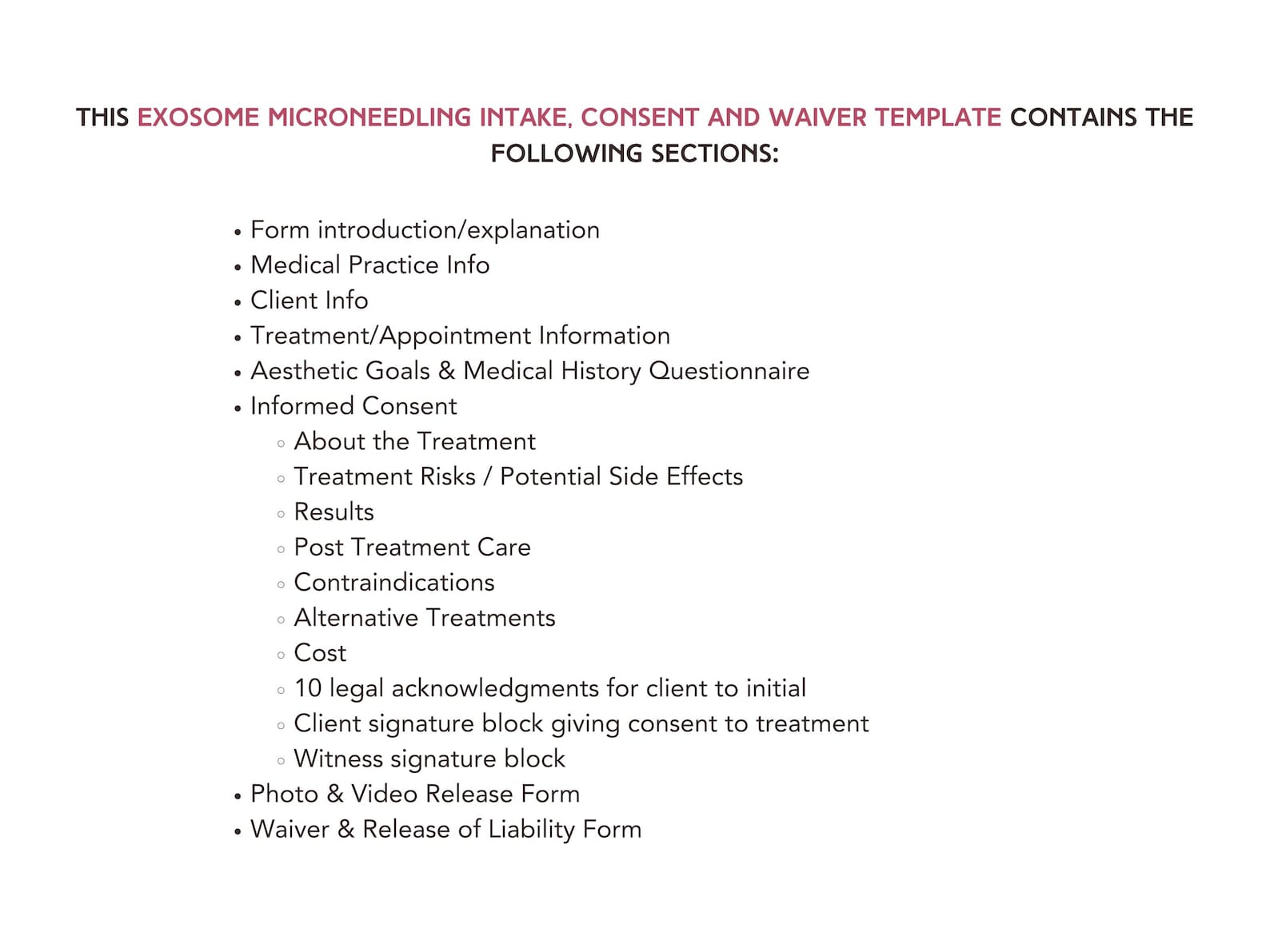 Exosome Microneedling Client Intake Esthetician Forms Micro-needling ...