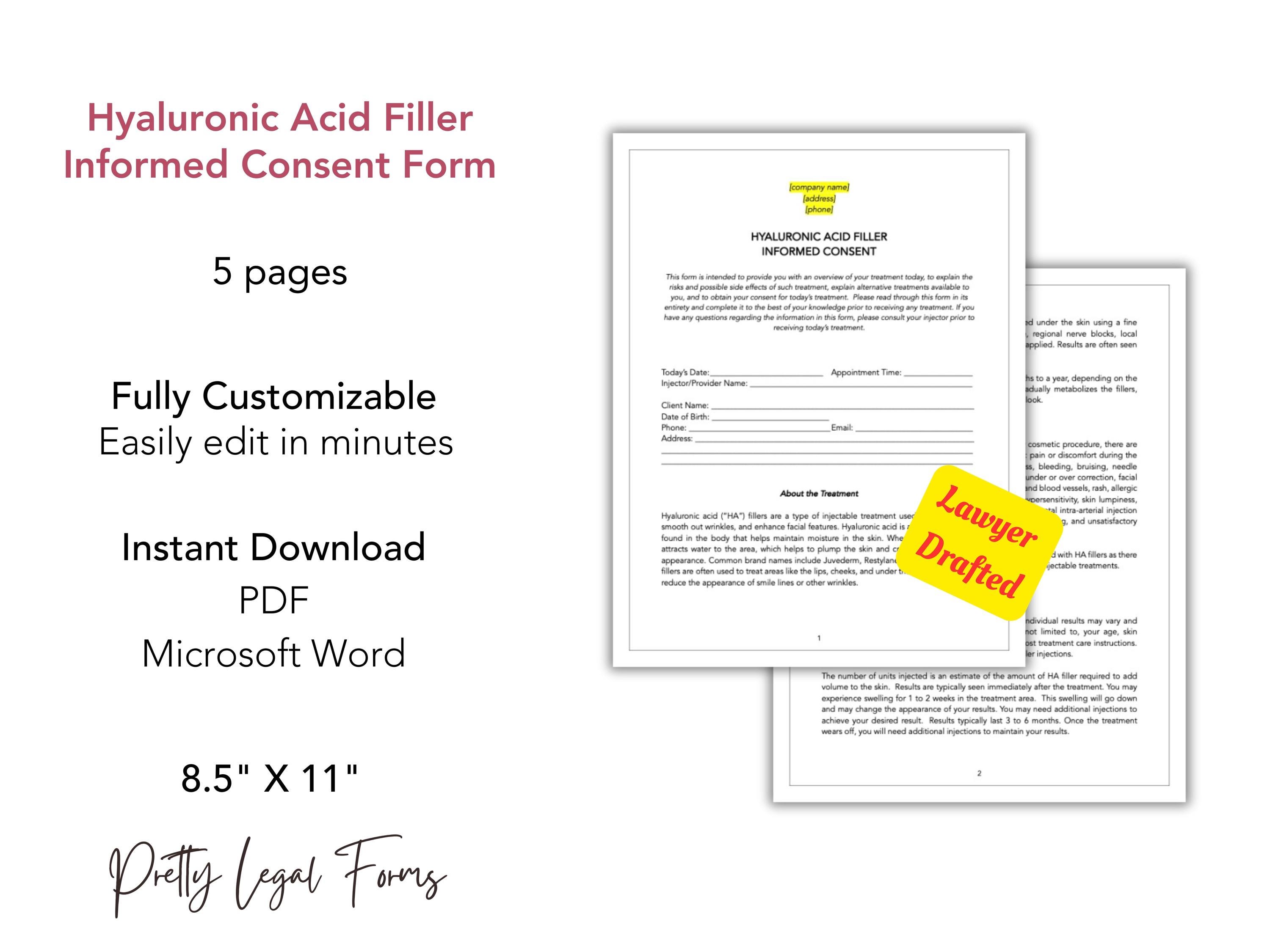 Hyaluronic Acid Consent Form, HA Dermal Filler Informed Consent ...