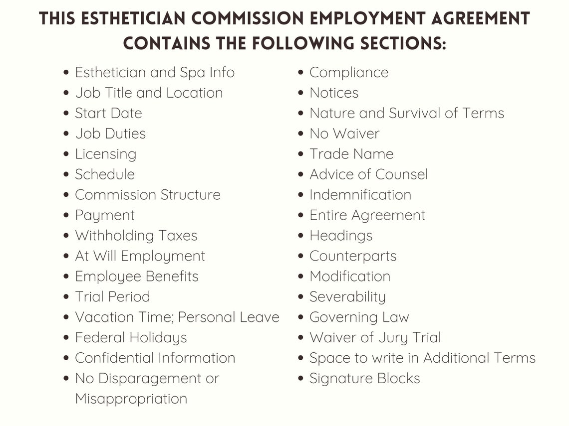 Esthetician Commission Agreement Aesthetician Employee Commission ...