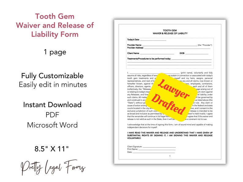 Tooth Tech Waiver and Release of Liability, Tooth Gem Waiver Form Tooth ...
